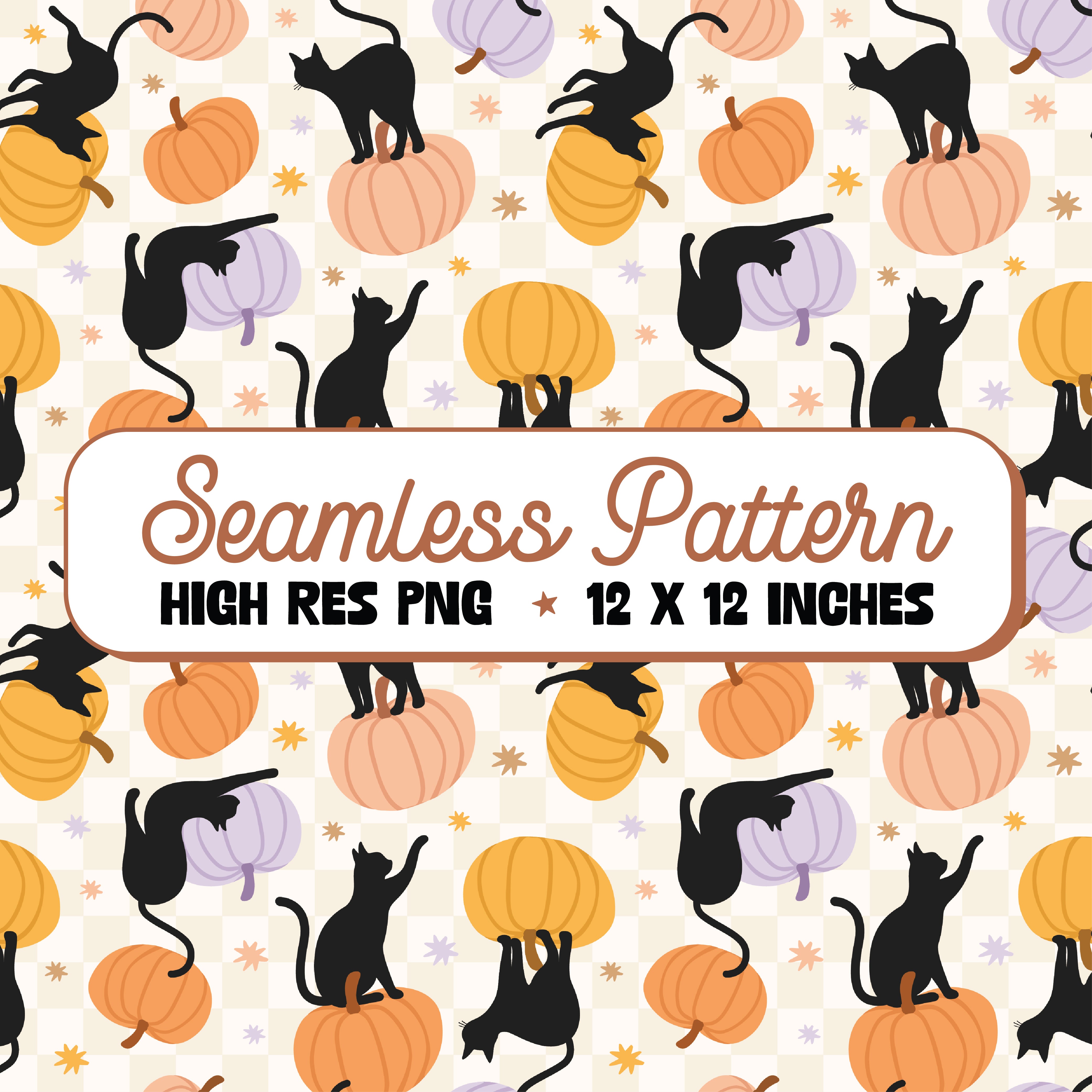 Black Cat Pumpkin Patch Seamless Pattern PNG – Peachy Keen Design