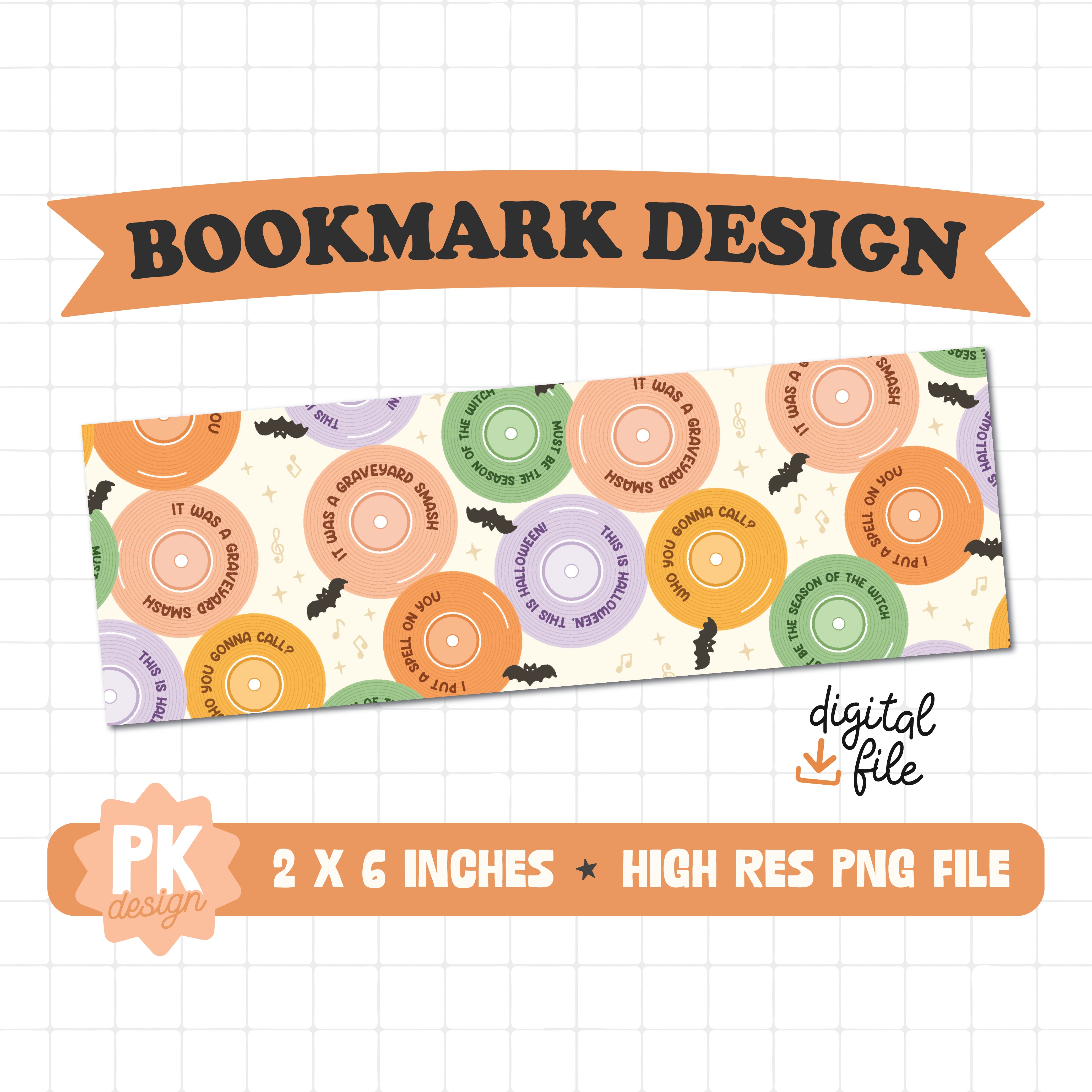 Halloween Vinyl Records Bookmark Design PNG – Peachy Keen Design